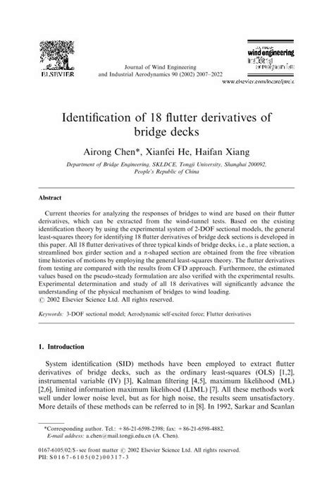 pdf identification of 18 flutter derivatives of bridge decks