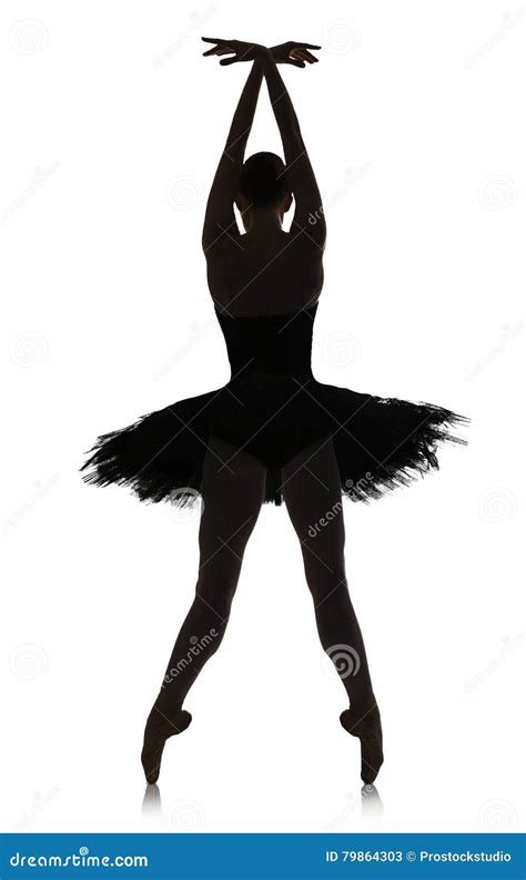 Ballerina Silhouette Making Ballet Position Against White Background