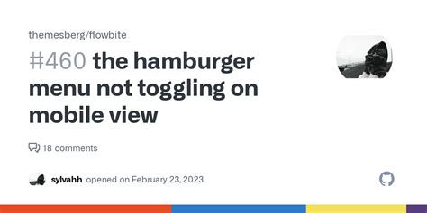 The Hamburger Menu Not Toggling On Mobile View · Issue 460 · Themesbergflowbite · Github