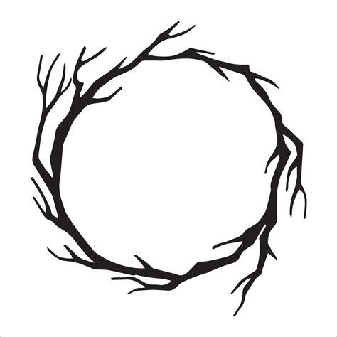 Round Wreath Made Of Tree Branches Sketch Outline Dry Winter Branches Without Leaves
