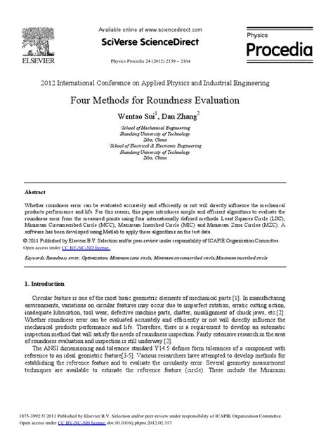 Four Methods For Roundness Evaluation Download Free Pdf Circle Radius
