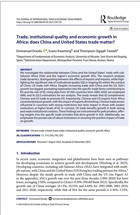 Pdf Trade Institutional Quality And Economic Growth In Africa Does