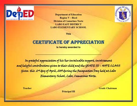 Certificate Of Appreciation Deped Pdf