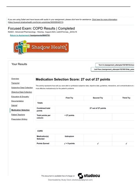 Focused Exam COPD Medication Selection Exam Questions And Answers Shadow Health Stuvia US