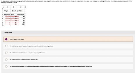 A Spreadsheet Modeler Is Creating A Spreadsheet To Calculate Each Employees Total Wages For A