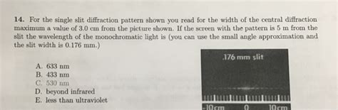 Solved For The Single Slit Diffraction Pattern Shown You Chegg