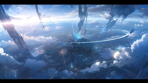 充滿雲彩的城市和山脈的未來主義意象 具有虛構星球的 3d 抽象空間場景 高清攝影照片背景圖片和桌布免費下載