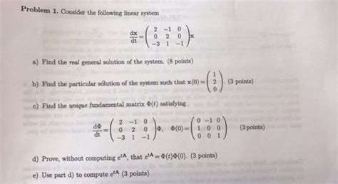 Solved Consider The Following Linear System Dx Dt 2 1 0