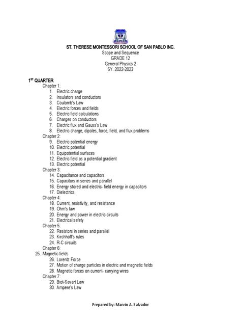 General Physics 2 Scope And Sequence Pdf Electric Field