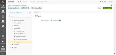 Configure Ai Agent Settings Per Organization Orocommerce Orocrm And Oroplatform Documentation
