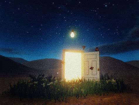 Dreamcore Experience An Open Door In A Field At Night
