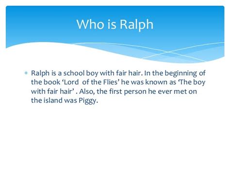 Lord Of The Flies Character Analyis Ralph