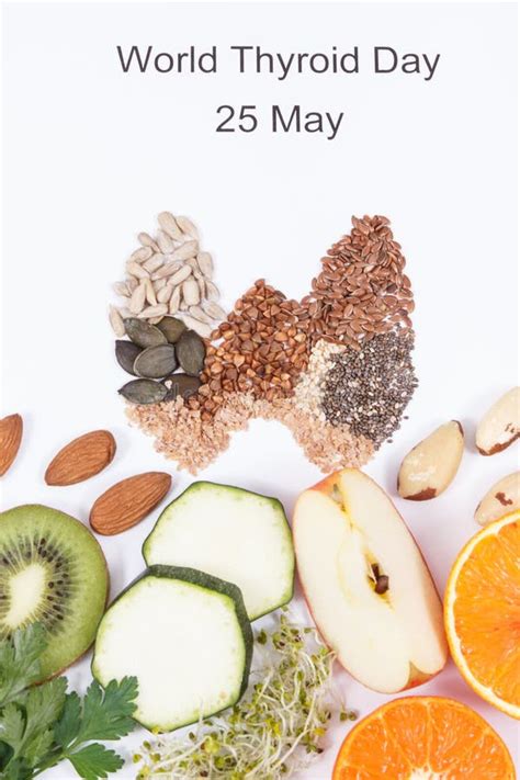 Natural Ingredients In Shape Of Thyroid And Inscription World Thyroid