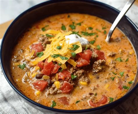 Cheesy Ground Beef Taco Soup A Quick And Easy Recipe
