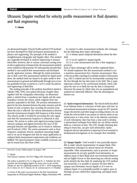 Pdf Ultrasonic Doppler Method For Velocity Profile Measurement In