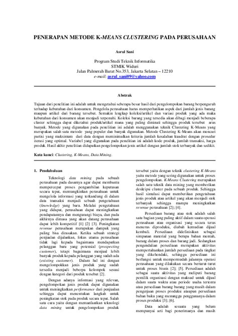 Pdf Penerapan Metode K Means Clustering Pada Perusahaan Amda