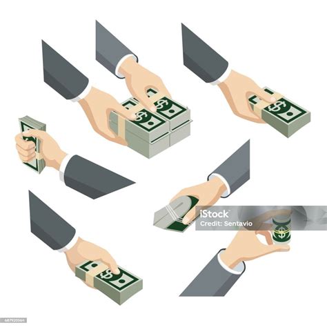 평면 3 차원 Isometric 달러 노트 팩 웹 인포 그래픽 벡터 개념의 설정 받아 롤 팩 짜기를 제공 합니다 크리에이 티브 사람들이 컬렉션입니다 금 금속에 대한 스톡