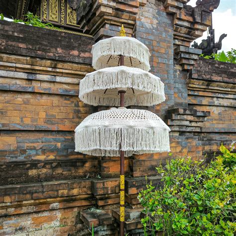 Triple Macrame Parasol In White Handmade In Bali Roomidecor