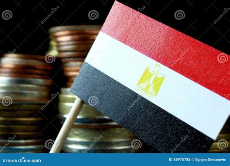 egyptian flag waving with stack of money coins stock image image of