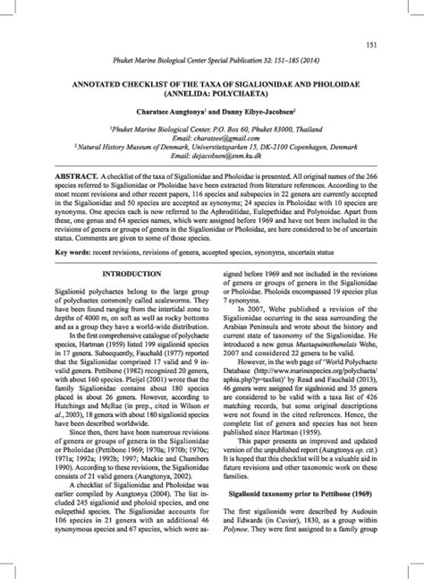 Pdf Annotated Checklist Of The Taxa Of Sigalionidae And Pholoidae