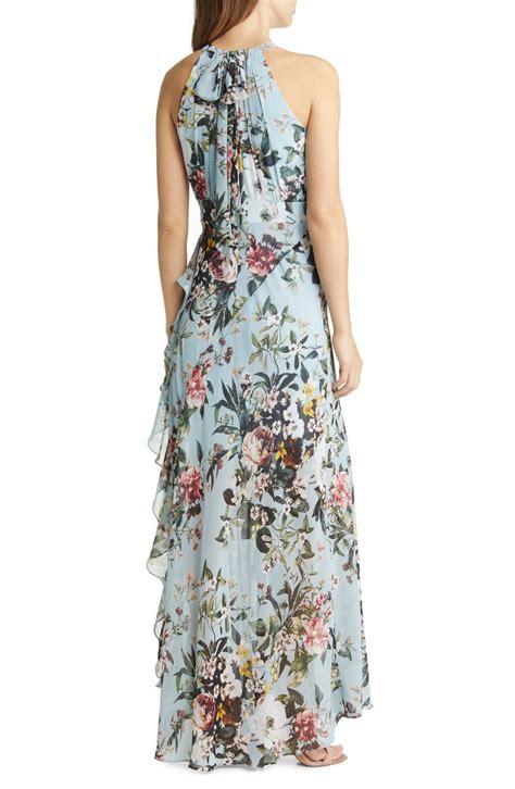 Eliza J Floral Print Halter Neck Asymmetric Hem Dress Nordstrom