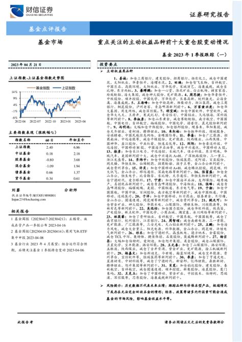 基金2023年1季报跟踪（一）：重点关注的主动权益品种前十大重仓股变动情况