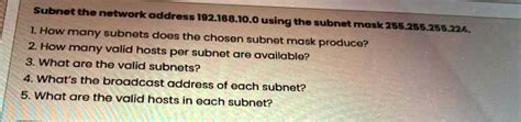 Subnet The Network Address 192 168 10 0 Using The Subnet Mask 255 255