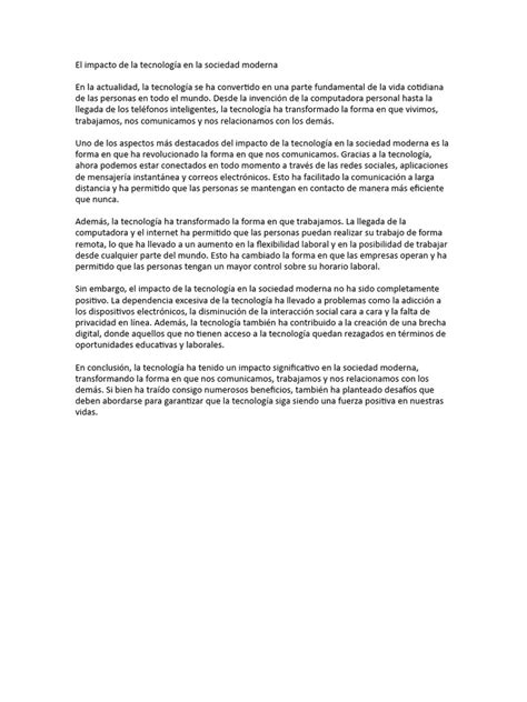 Impacto De La Tecnologia En La Sociedad Moderna Pdf