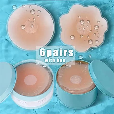 12 Miếng Có Hộp Núm Vú Silicon Miếng Dán Nâng Ngực Cánh Hoa Cho Nữ Tái Sử Dụng Áo Ngực Tàng Hình
