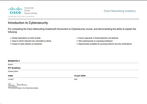 Completed Cybersecurity Course By Cisco Bharathi S Posted On The