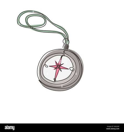 Single Continuous Line Drawing Hiking Compass Icon Symbol Camping Scouting With Useful Summer