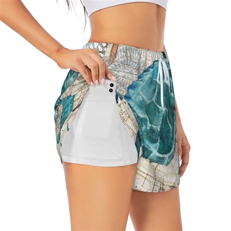 Fuzoiu Watercolor Sea Turtle Print Womens Athletic Shorts Double