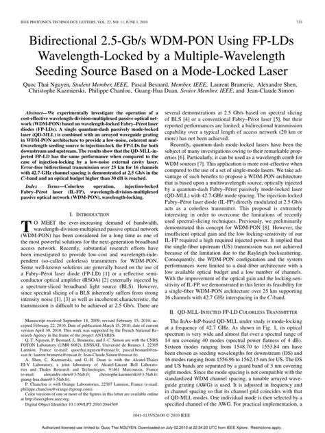Pdf Bidirectional 25 Gbs Wdm Pon Using Fp Lds Wavelength Locked By A Multiple Wavelength