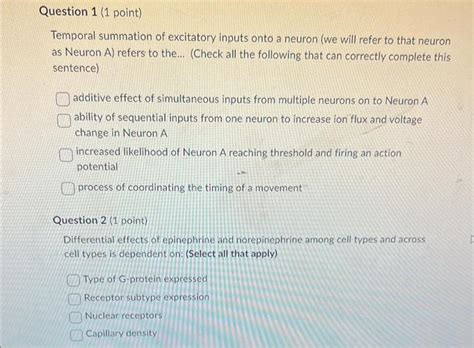 Solved Temporal Summation Of Excitatory Inputs Onto A Neuron