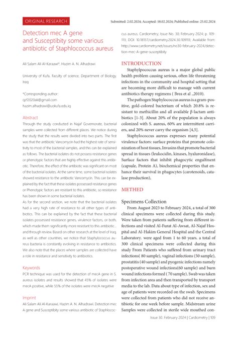 Detection Mec A Gene And Susceptibity Some Various Antibiotic Of Staphlococcus Aureus