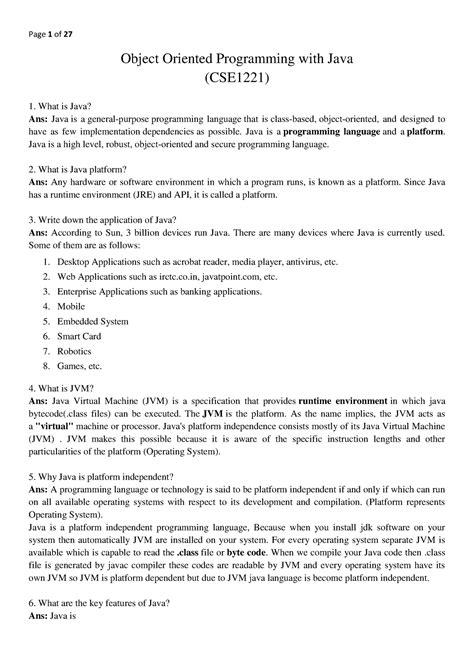 Java All Question Answer Object Oriented Programming With Java