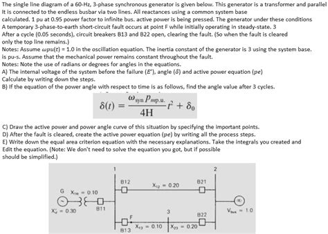 solved the single line diagram of 60 hz 3 phase synchronous generator