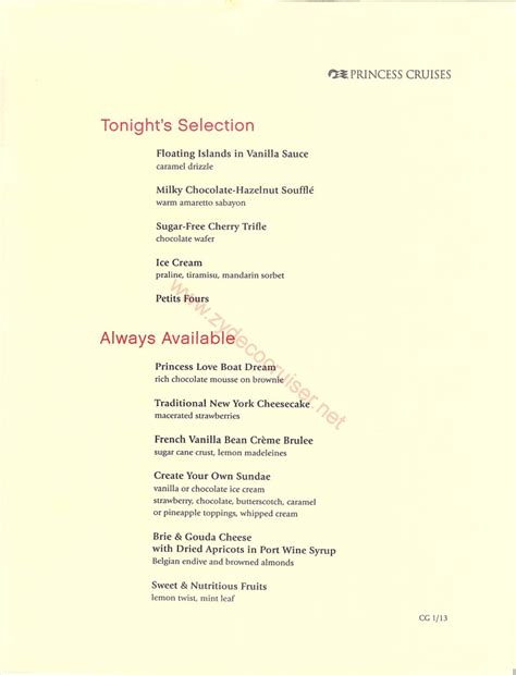 071 Emerald Princess Cruise Mdr Dinner Dinner 6 Dessert Menu 2