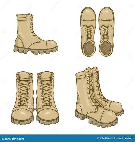 Vector Set Of Cartoon Army Boots Illustration Stock Vector
