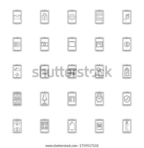 25 Smartphone Application Outline Icon Set Stock Vector Royalty Free