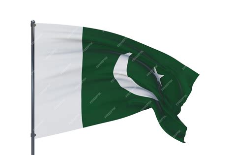 흰색 배경에 고립 된 파키스탄의 세계 국기의 깃발을 흔들며 D 그림 프리미엄 사진