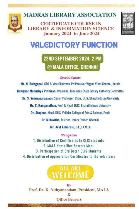 Clis Valedictory Function Madras Library Association Mala
