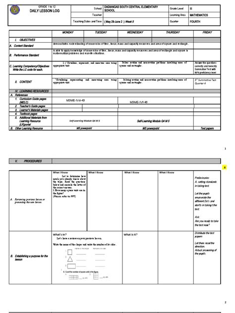 Math 3 Dll Q4 W5 Pdf Area Length