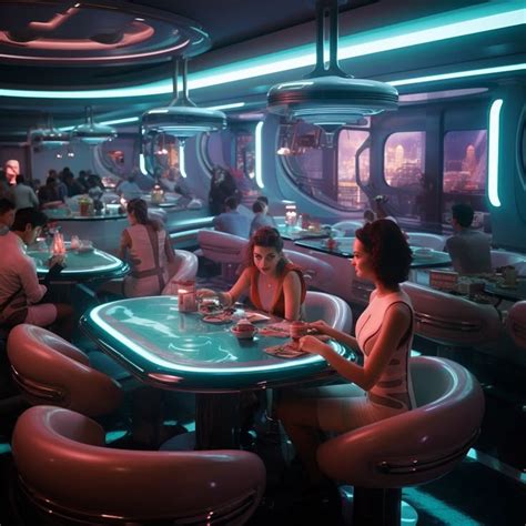 Some People Are Sitting At A Table In A Room With Chairs And Lights On