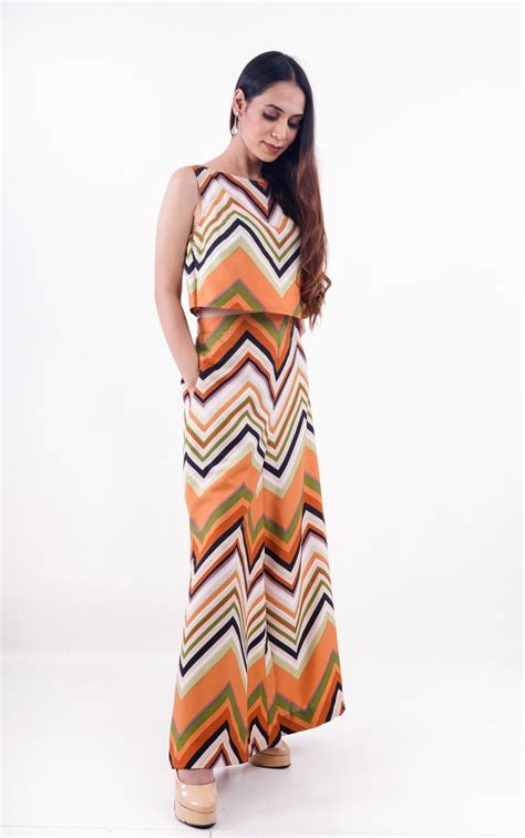 Zig Zag Circus Flared Pants And Top Co Ord Set