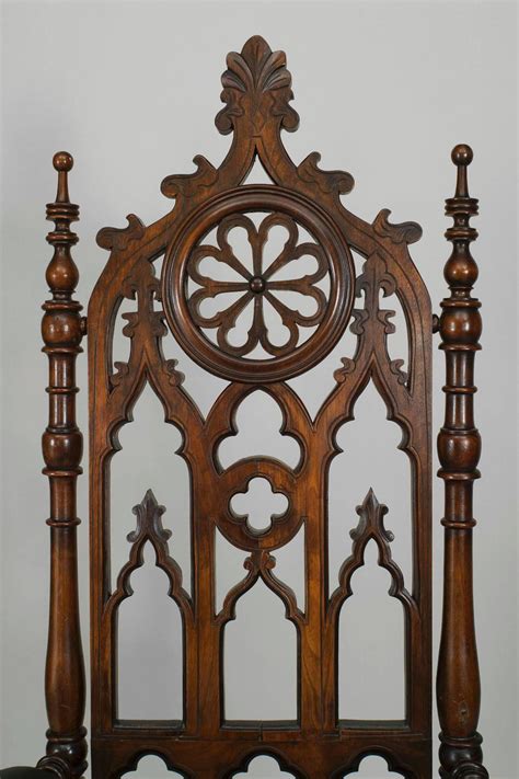 Pair Of 19th C English Gothic Revival Carved Mahogany Chairs For Sale