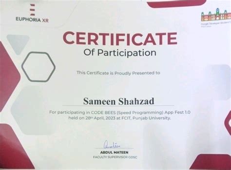 sameen shahzad on linkedin receiving a certificate of participation in