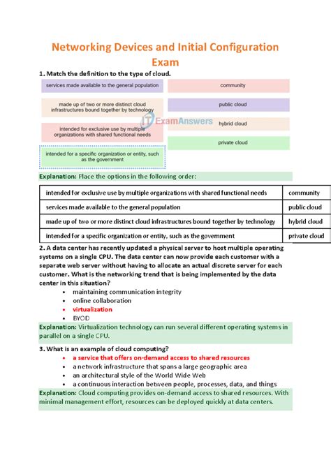 cisco networking devices and initial configuration exam match the