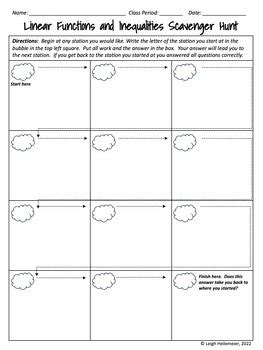 Linear Functions Inequalities Scavenger Hunt By Everything Is