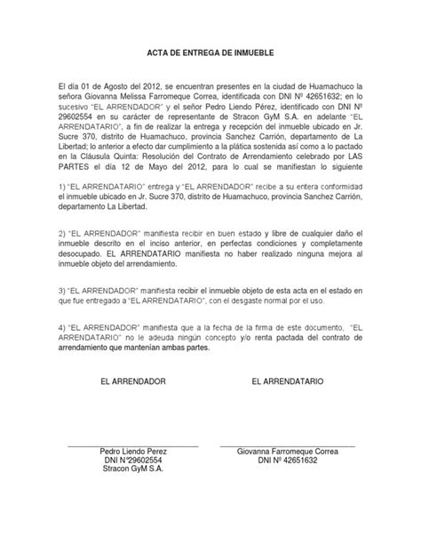 Carta Para Entrega De Inmueble